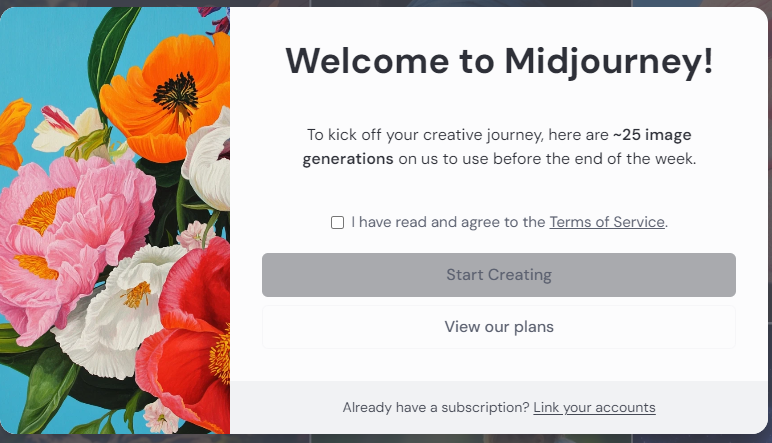미드 저니 웹사이트 오픈 및 총 25번의 무료 이미지 생성 제공 - TILNOTE
