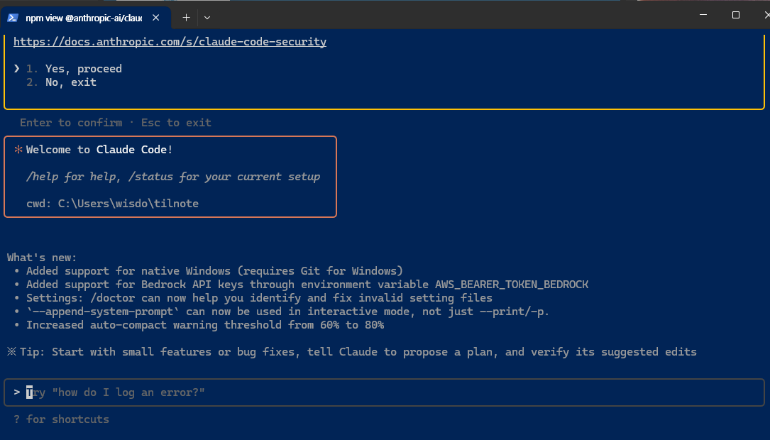 Anthropic 클로드 코드 윈도우 공식 지원 - TILNOTE